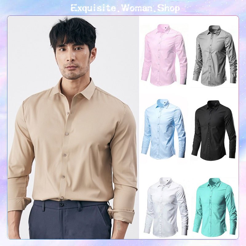【6 Colors】 Korean Fashion Men Shirt Long Sleeve Shirt Plus Size Business Formal Polo Shirt Men ...