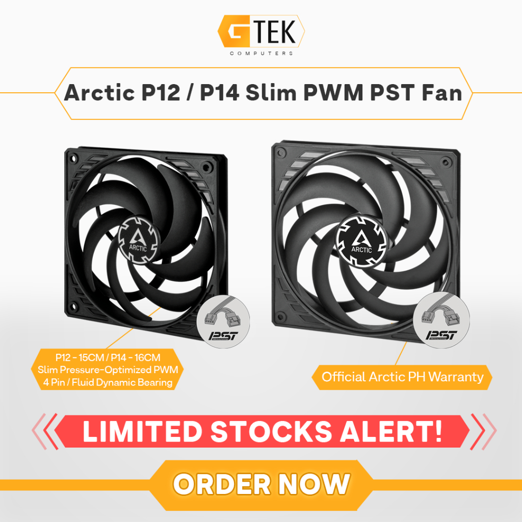 Arctic P12 P14 Slim PWM PST Single/ Value Pack of 3 Black 120mm 140mm ...