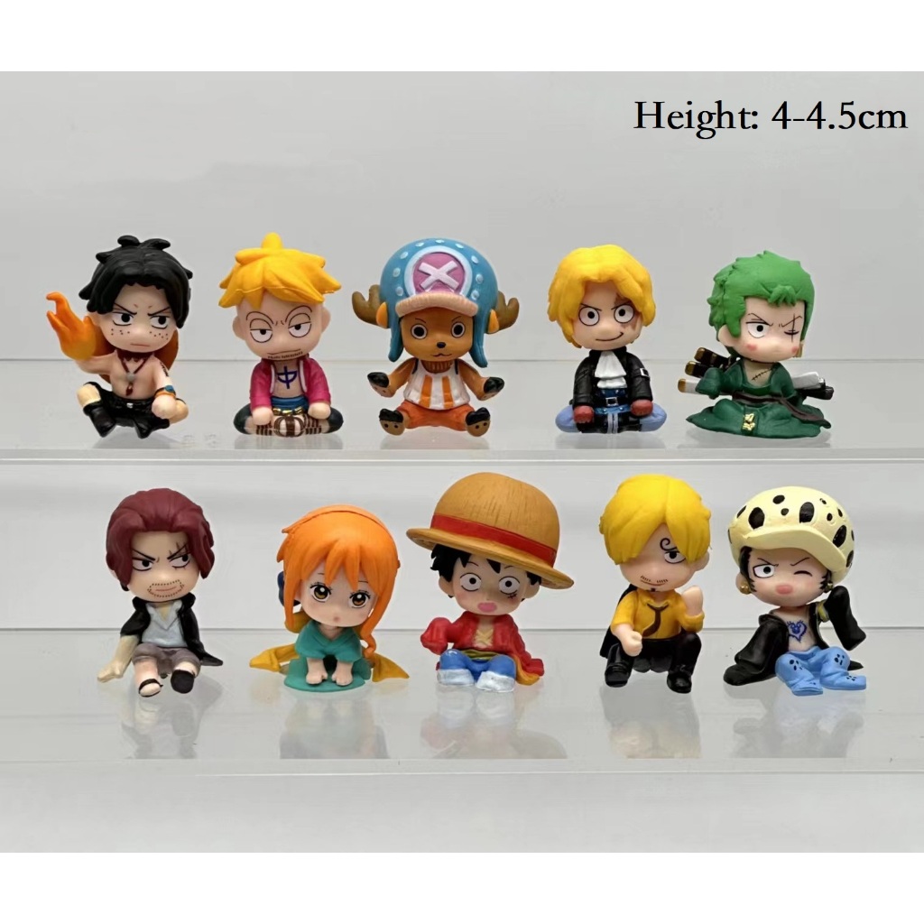 One Piece Luffy Zoro Ace Sanji Chopper Shanks Law Set of 10 Sitting ...