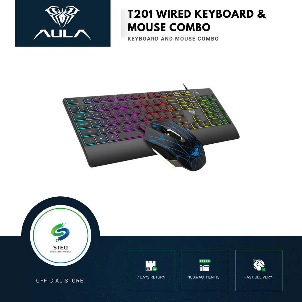 STEQ AULA T201 Wired Membrane Gaming Keyboard and Mouse Combo | Home ...