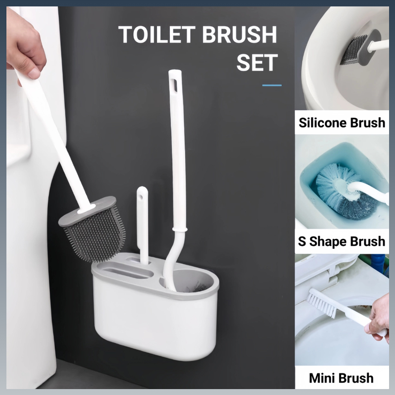 3in1 Toilet Brush Bowl Wall-mounted Cleaning Silicone Bathroom Cleaning ...