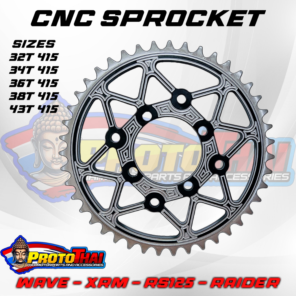 CNC V2.2 SPROCKET SET WAVE XRM RS125 RAIDER 32T 34T 36T 38T 43T "415 ...