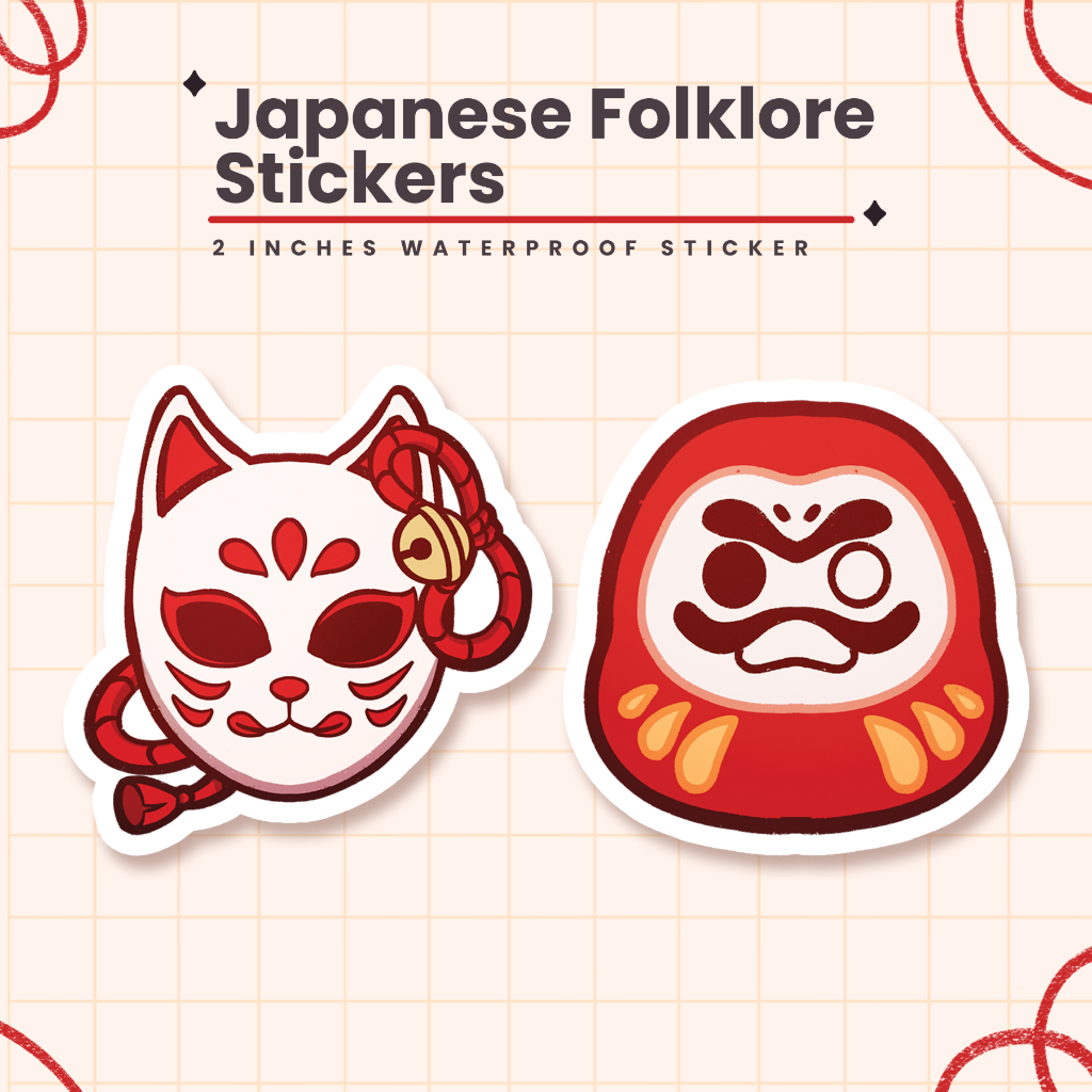 Kitsune Mask & Daruma | Japanese Folklore | Matte Waterproof Laptop & Tumbler Sticker | Shopee ...