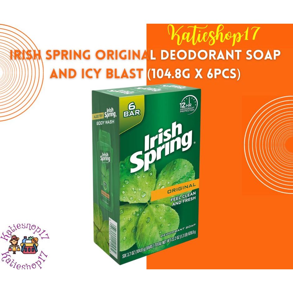 Irish Spring Original Deodorant Soap and Icy Blast (104.8g x 6pcs ...