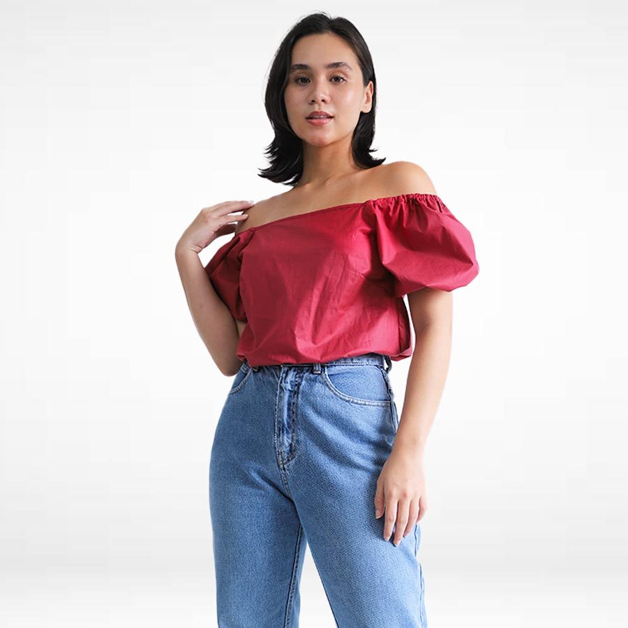 Hey Riley Brie Simple Classic Puff Sleeved Square Neck Top for Women ...