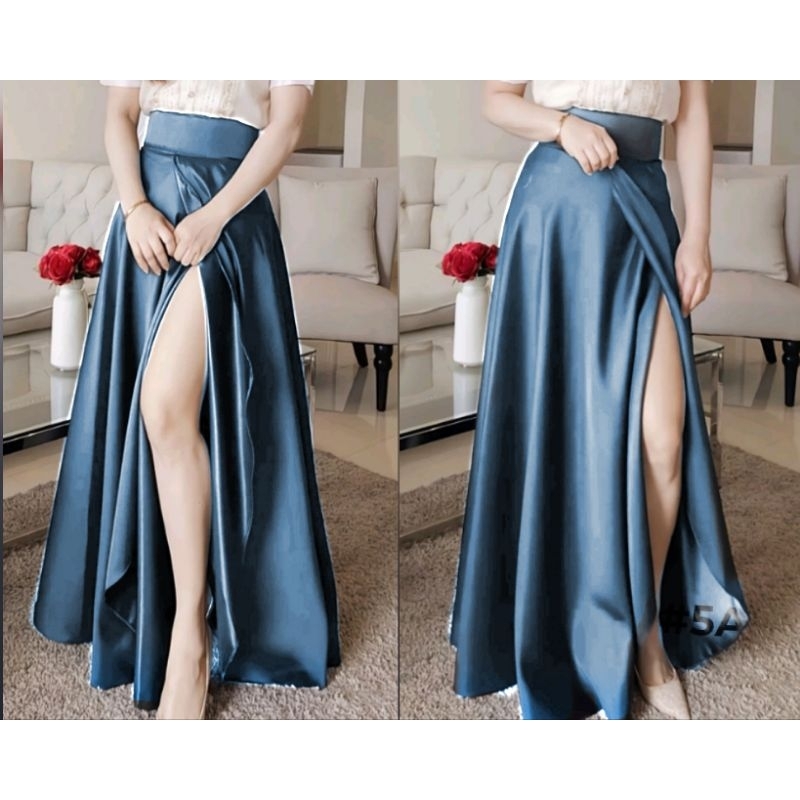 skirt long elegant hightwaist overlap slit satin silk lenght 42inches ...