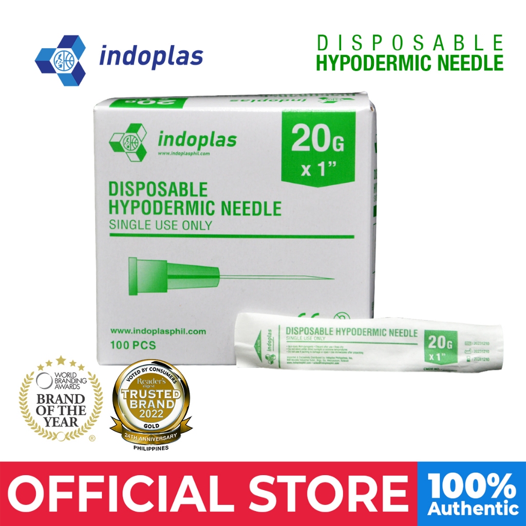 Indoplas Disposable Hypodermic Needle 20G x 1" Box of 100 | Shopee ...