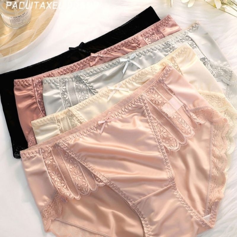 Nanoshop Women Plus Size Satin Panties Mid-waist Lace Silk Oversized ...