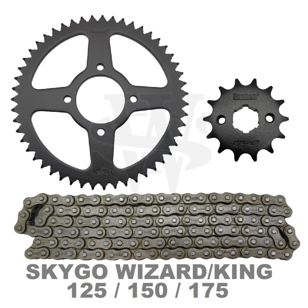 CHAIN AND SPROCKET SET SKYGO WIZARD/KING 125/150/175 428 38T 40T 42T ...
