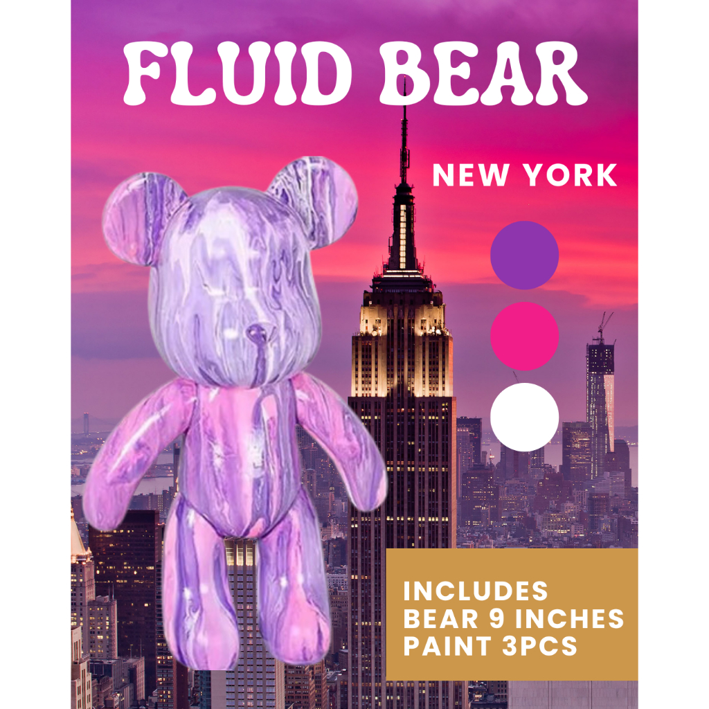 COD New York Set 23 cm Bear brick Fluid BearPour Paint DIY Fluid Bear Acrylic Paintbrush Gloves ...