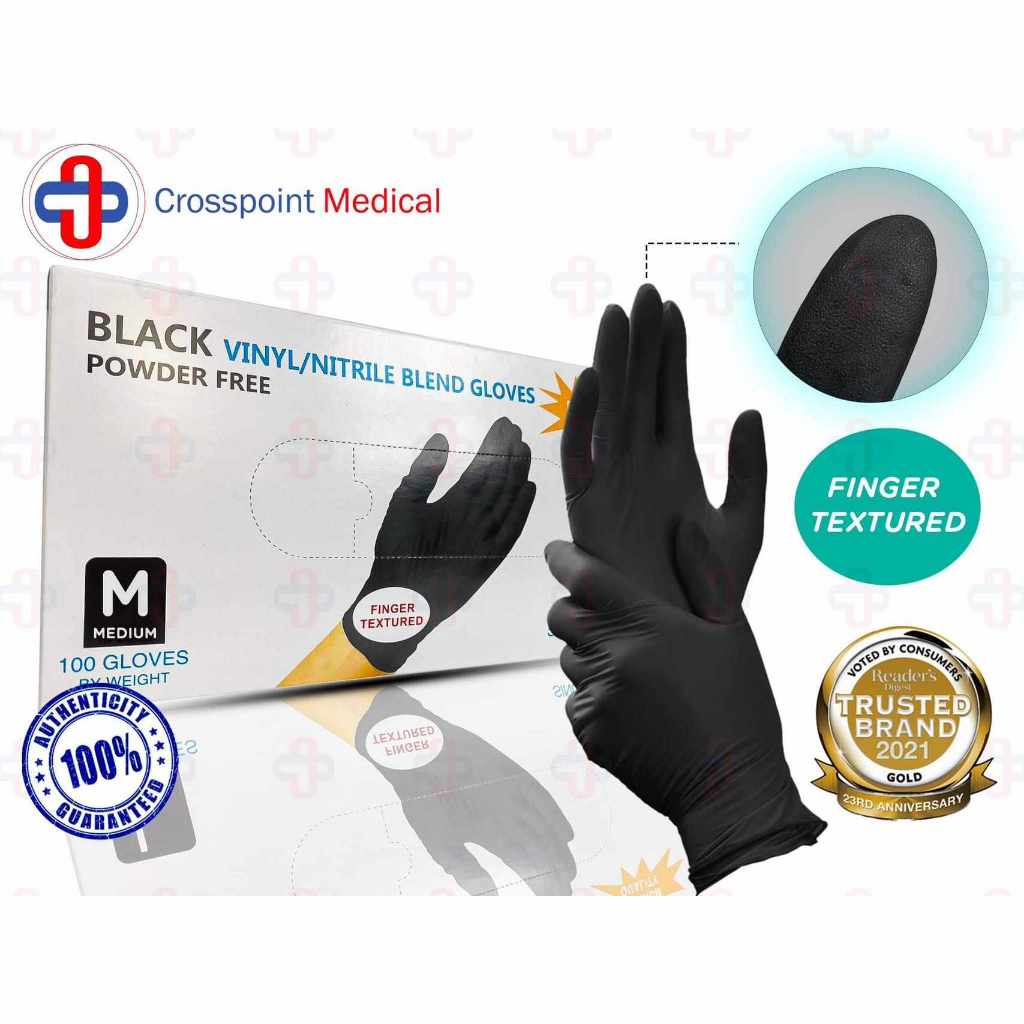Black (MEDIUM) Vinyl Nitrile Blend Gloves Powder Free 100pcs/Box ...
