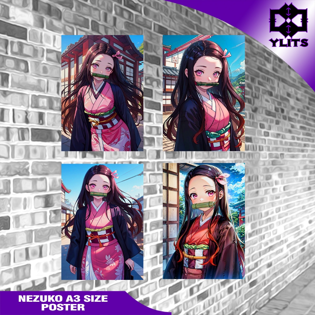 4PCS A3 poster anime nezuko SET collections with adhesive demon slayer ...