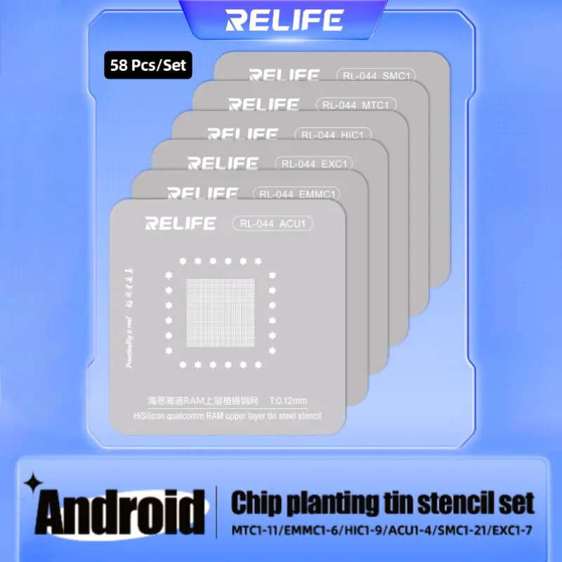 RELIFE RL-044 58PCS Android CPU Series Chip Planting Tin Steel Stencil ...
