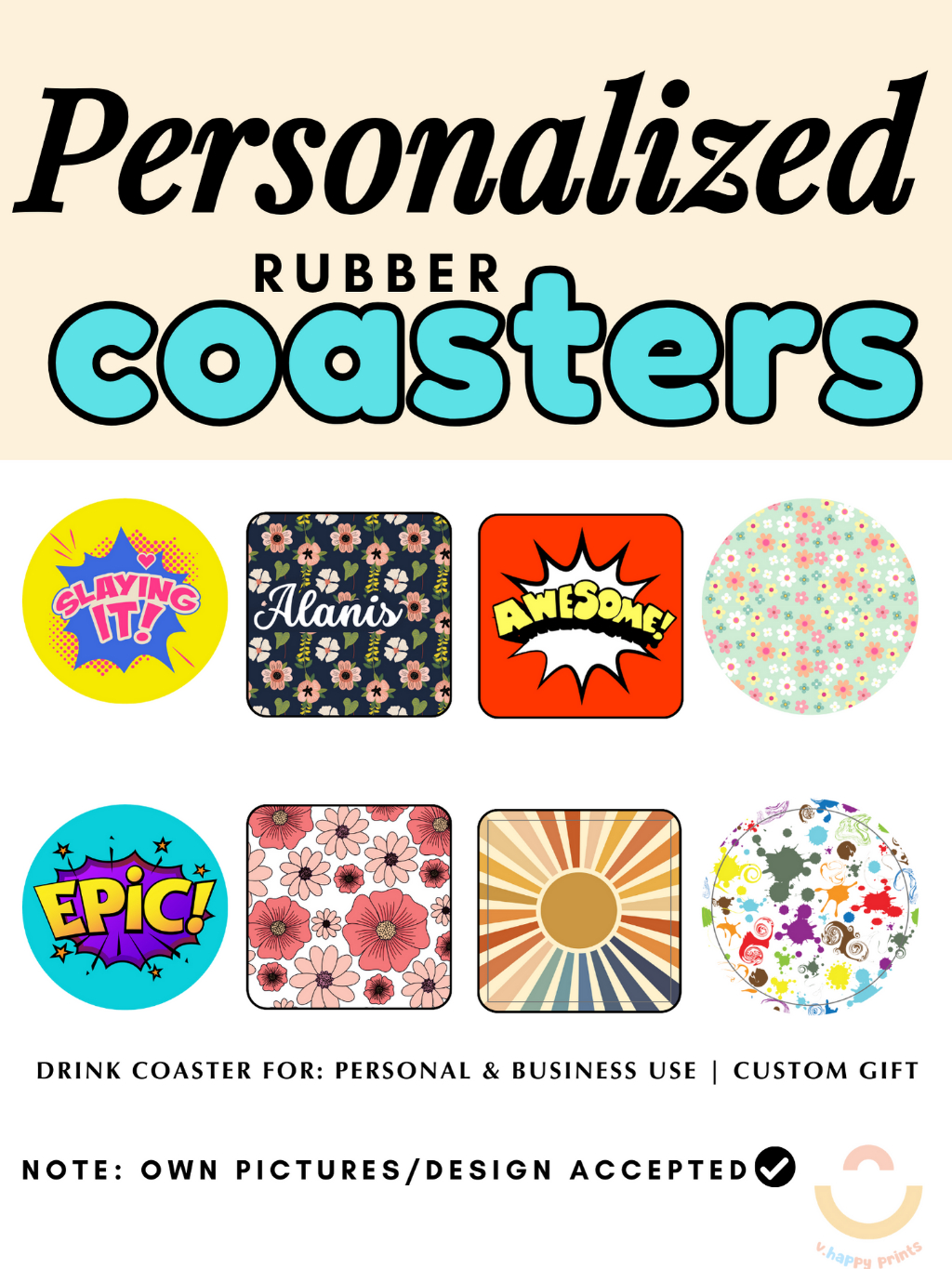 Round/Square Personalized Rubber Coaster | Shopee Philippines