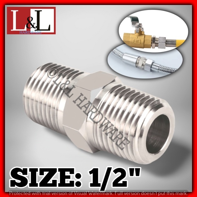 3023 1PCS 1/2" BSP Thread 304 Stainless Steel Equal Diameter Double ...