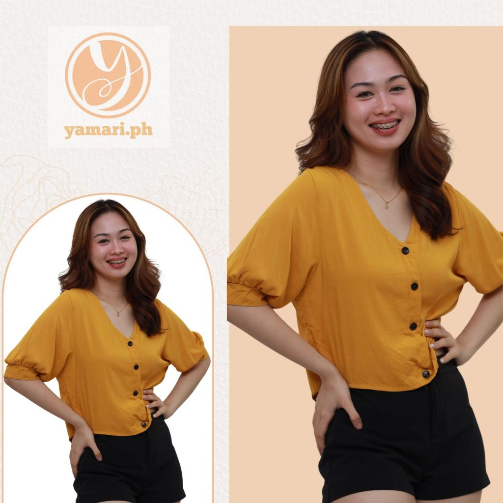 YAMARI.PH Casual Loose Sleeves Challis buttondown Basic Top | GIANA | Shopee Philippines
