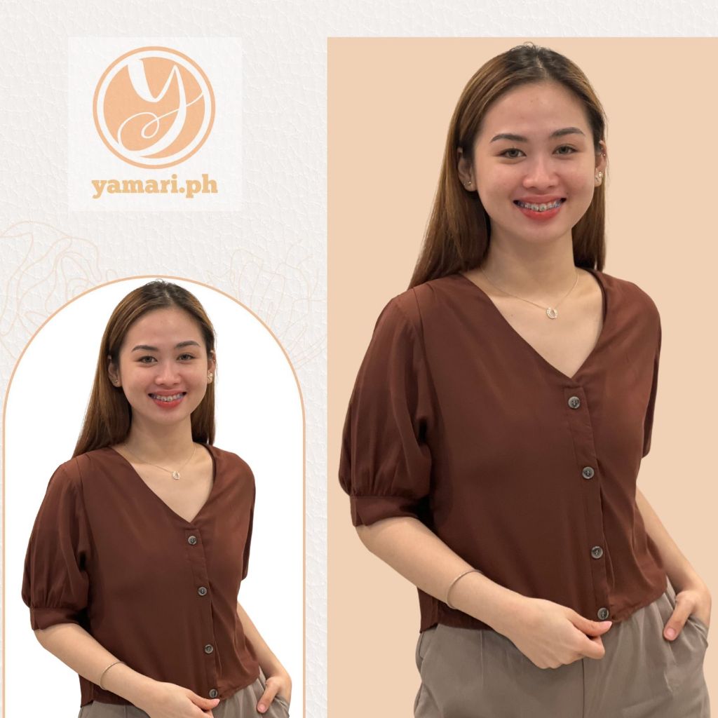 YAMARI.PH Casual Loose Sleeves Challis buttondown Basic Top | GIANA | Shopee Philippines