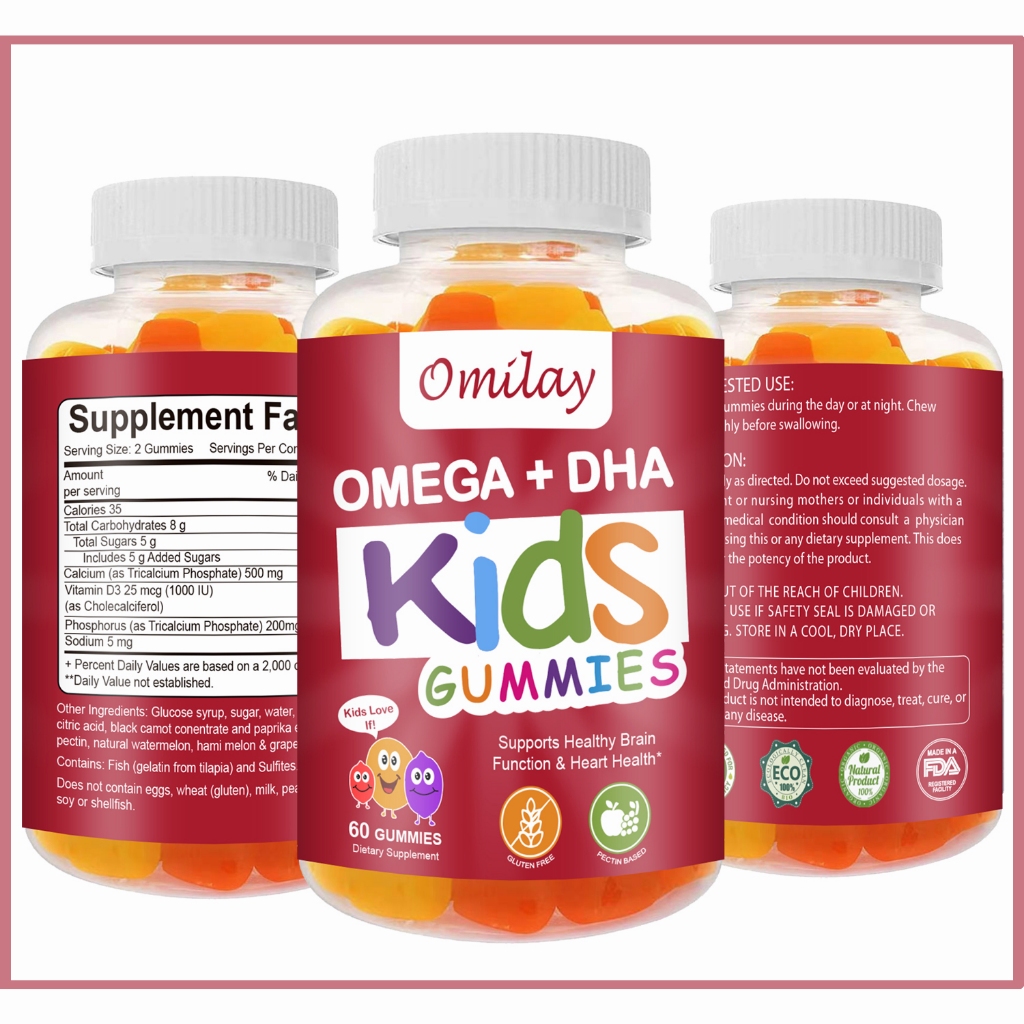 Omilay Omega DHA Gummies for Kids Vitamin Gummy Support Brain Booster ...