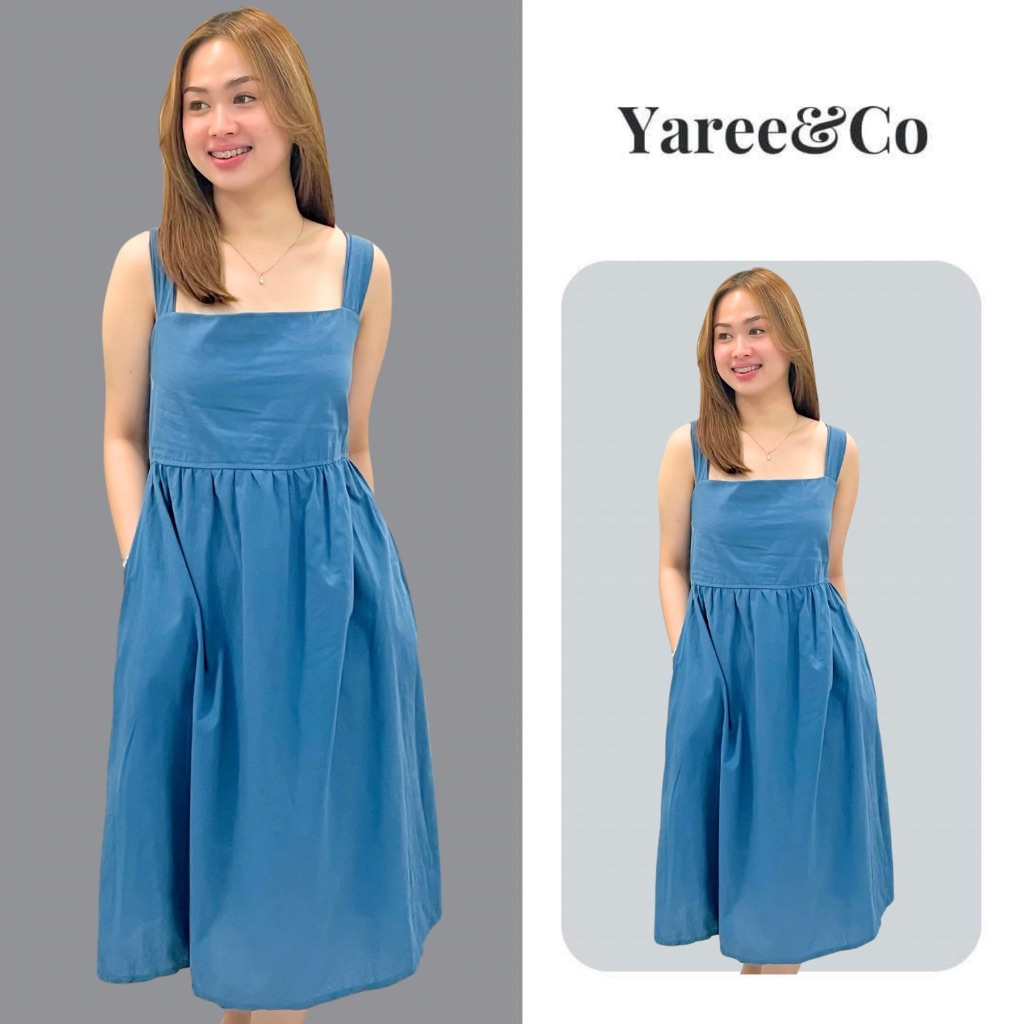Yaree.CO Roxanne back smocking Fit & flare wide shoulder strap bangkok ...