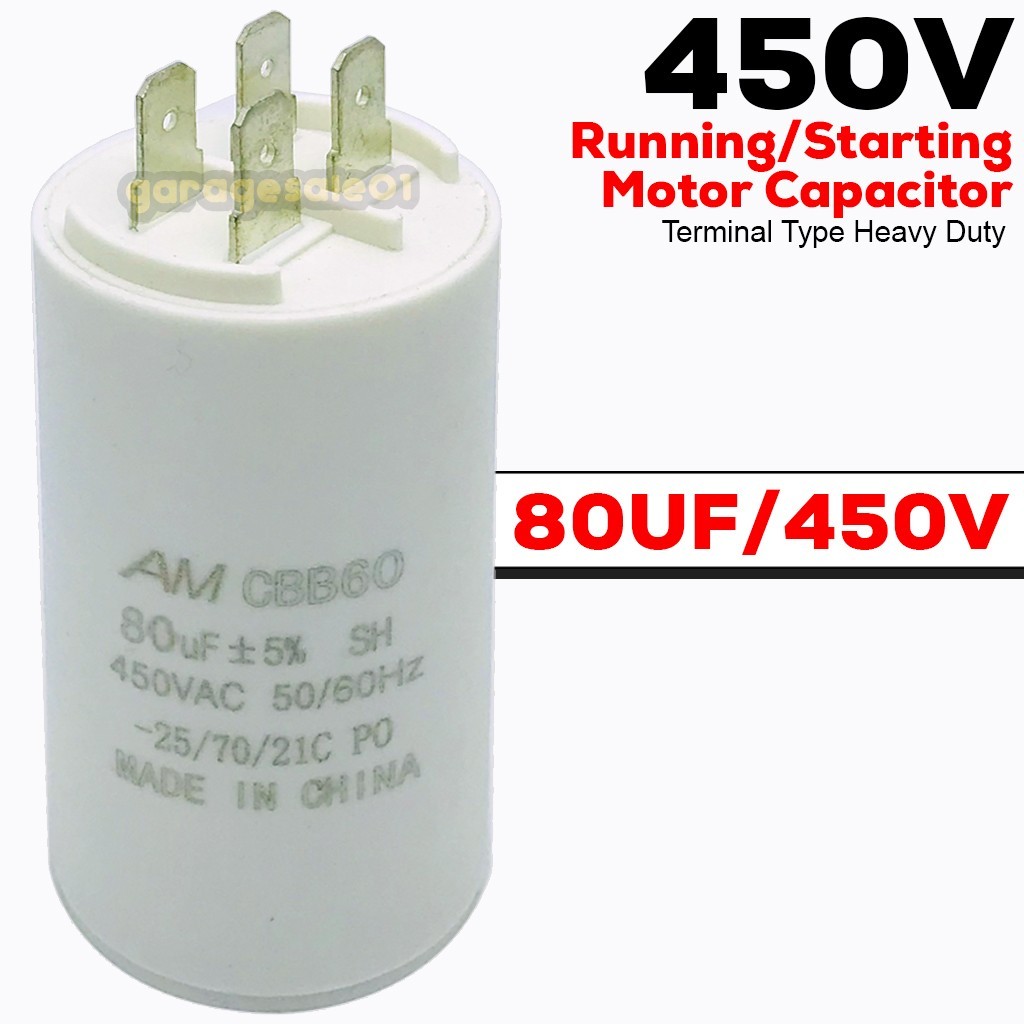 Motor Run Starting Capacitor Terminal Type 80UF/450V Heavy Duty ...