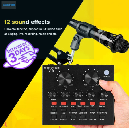 FT STAR V8 SOUNDCARD SET WITH CONDENSER MIC AND STAND HARD CASE AND ...