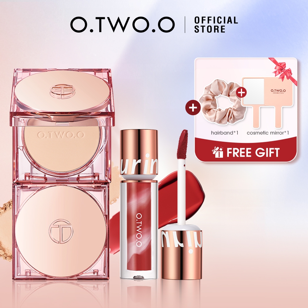 O.TWO.O Facial Makeup Set Long-lasting Lip Glaze + Oil Control Powder ...
