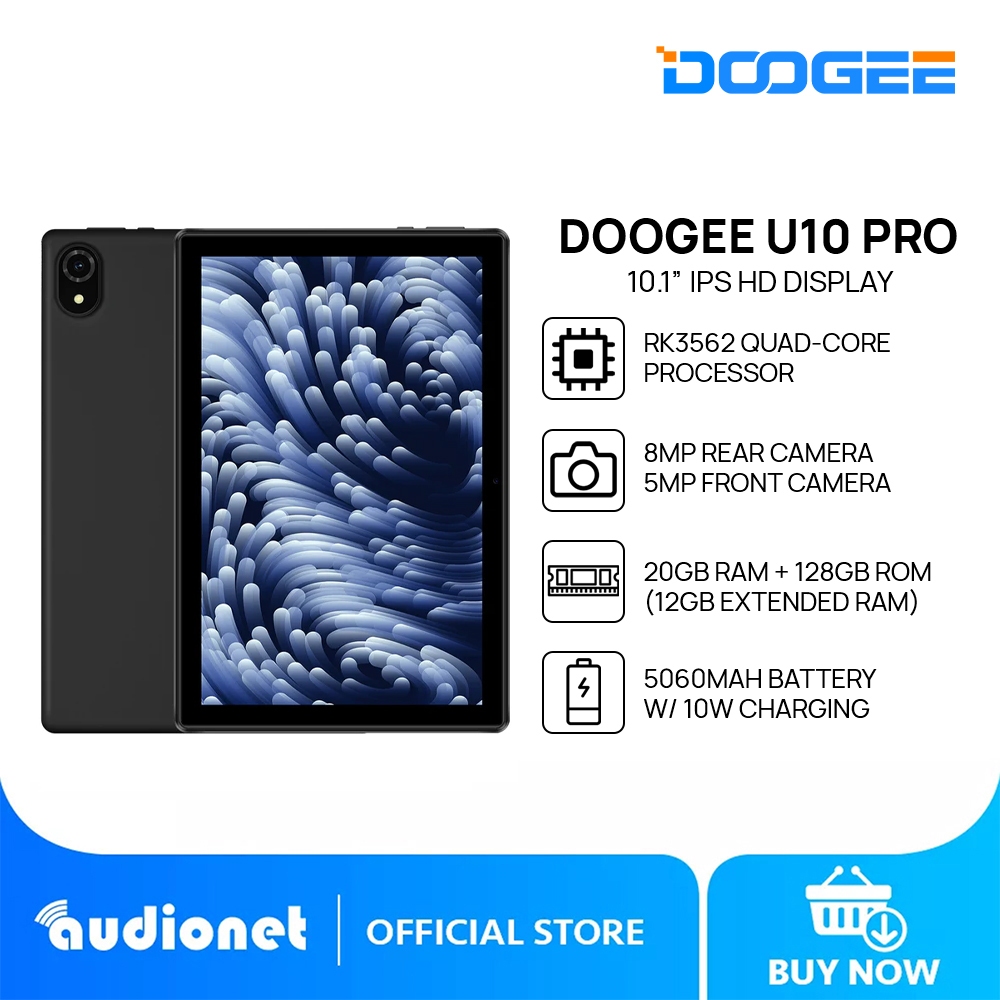 Doogee U10 Pro Tablet | 20GB (+12GB Extended) + 128GB | 10.1” IPS HD Display | Quad-Core RK3562 ...