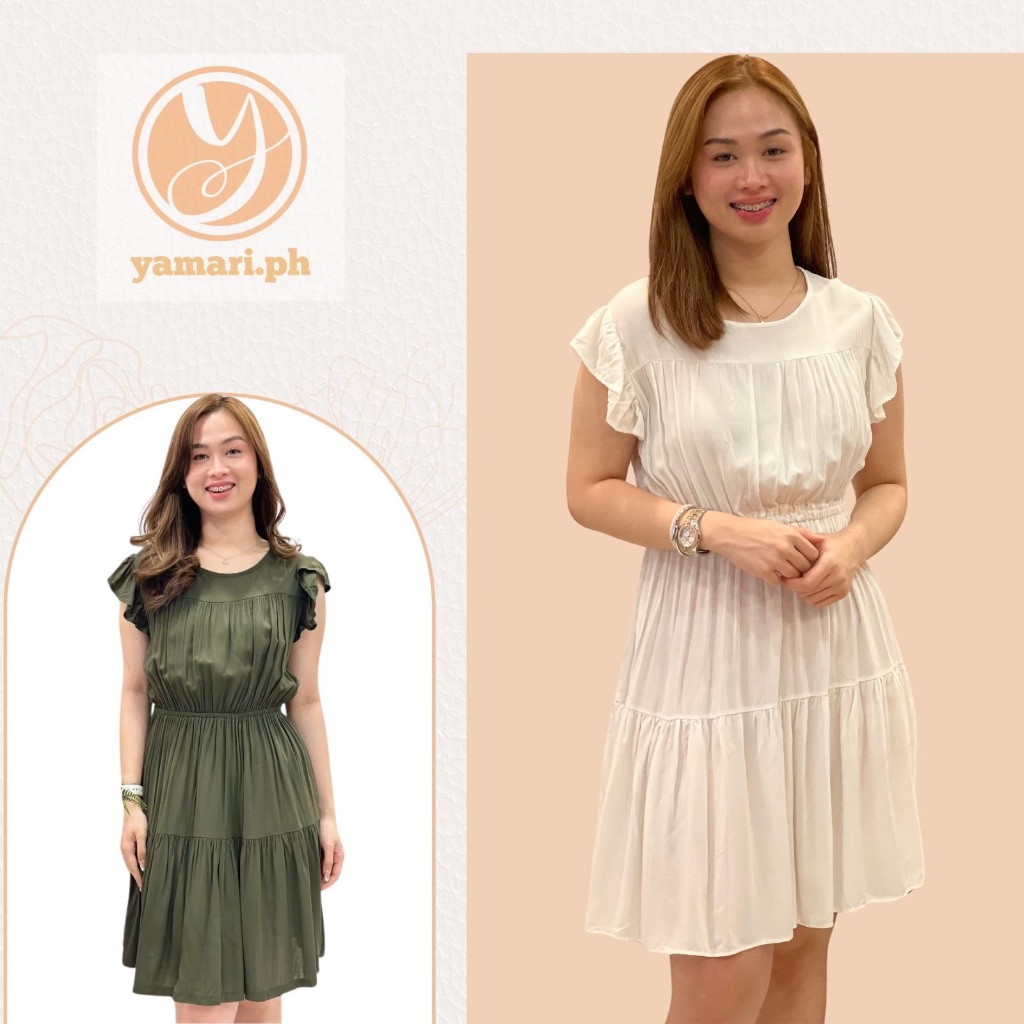 Yamari.PH Korean Garterize Waist Ruffles Sleeves Midi Dress | CHARMAINE ...