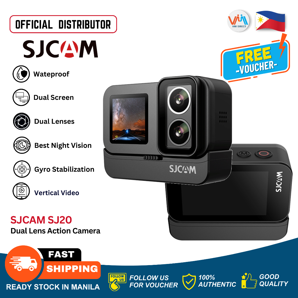 SJCAM SJ20 Dual Lens Sports Action Camera 16ft Waterproof Night Vision f/1.3 Aperture 8X Zoom ...