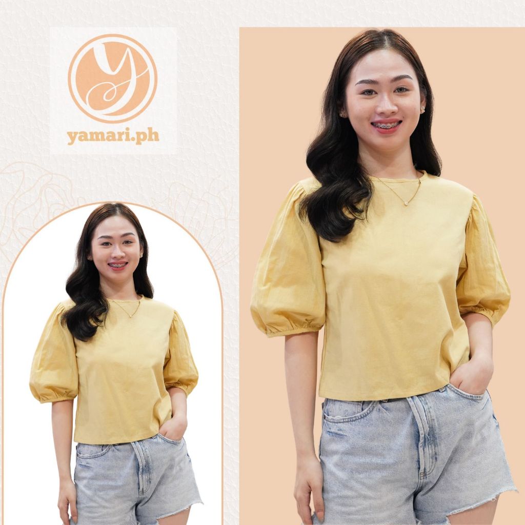 Yamari.PH Puffsleeves Round Neck Linen Top | MATILDA | Shopee Philippines