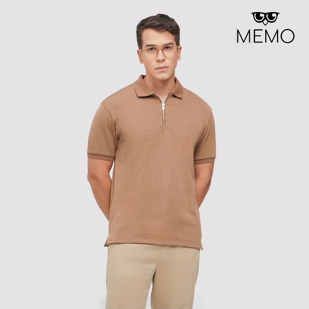 Memo Textured Polo With Zip Opening For Men(Brown/Dark Green) | Shopee ...
