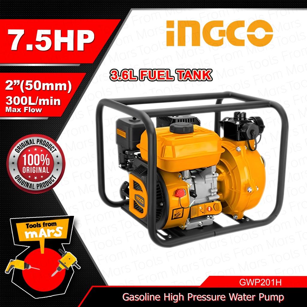 INGCO 7.5HP Gasoline Recoil Start High Pressure Water Pump GWP201H TFM ...