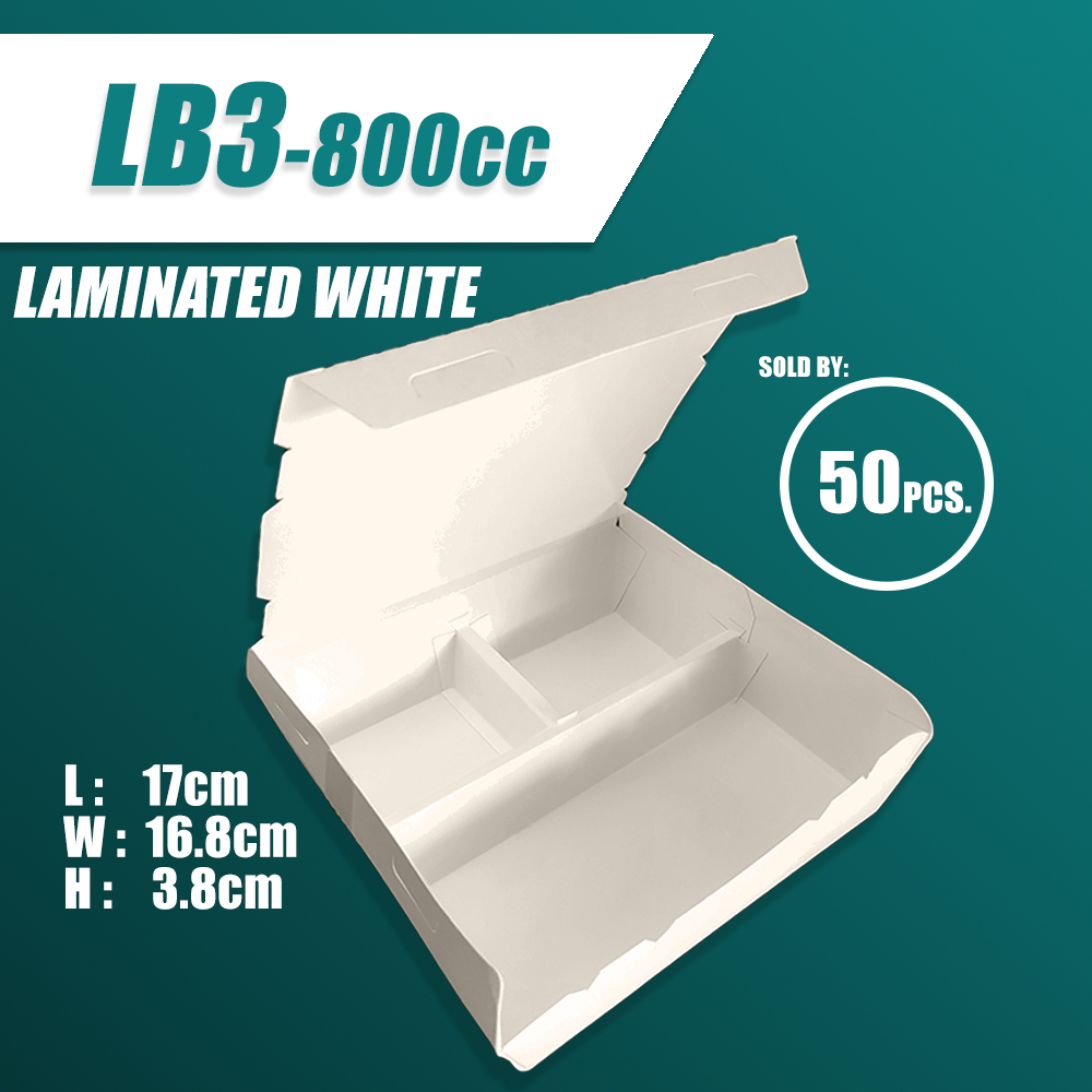 MEALBOX LB3 800CC LAMINATED WHITE 50PCS | Shopee Philippines