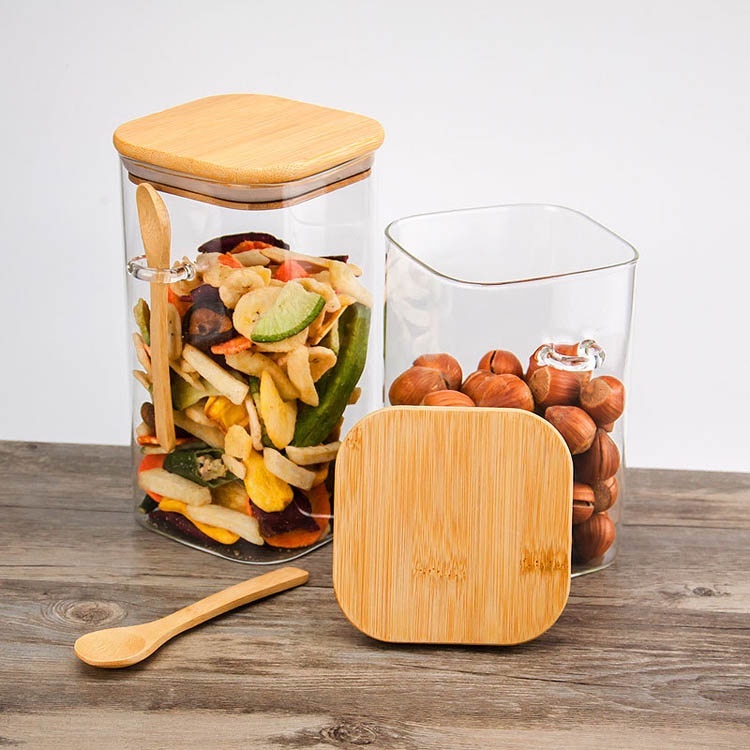 Deli square glass jar food storage bottles with bamboo lid (GPG16-1200 ...