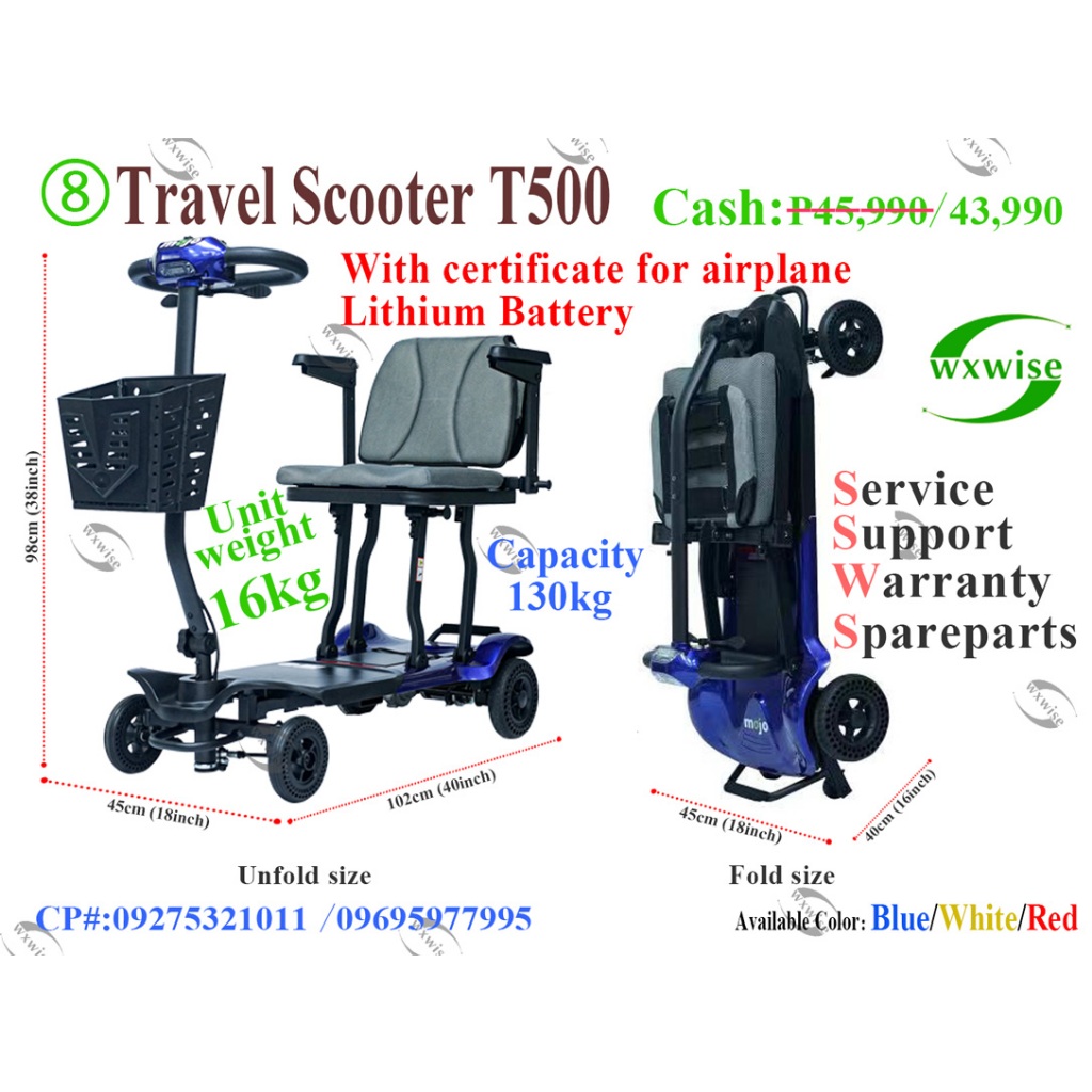 wxwise travel scooterT500 elderly lithium battery scooter foldable 4 ...