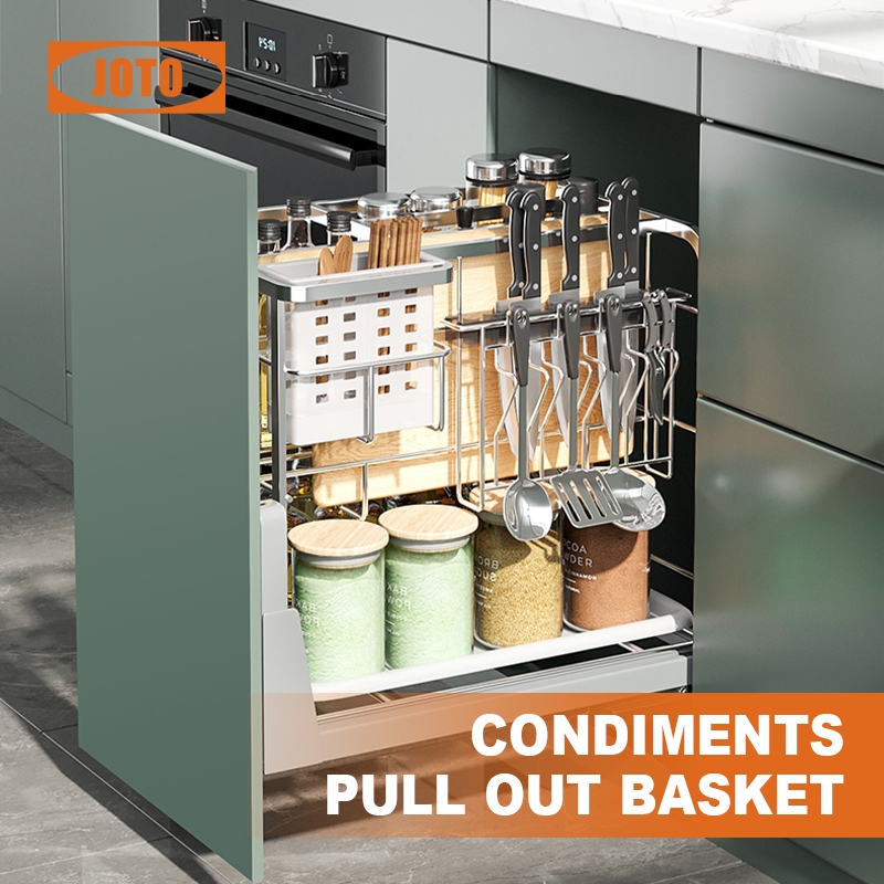 JOTO Kitchen Pull Out Rack Pull Out Condiment Organizer Basket Kitchen ...