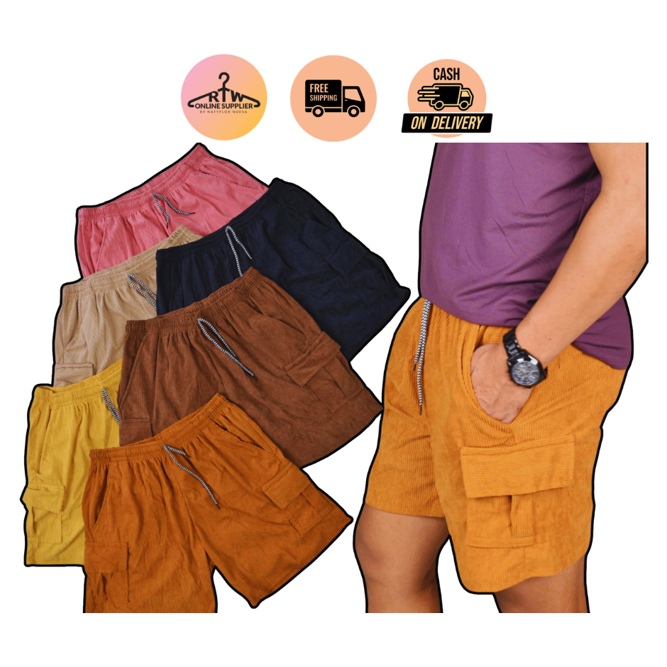 RTW JMF Corduroy Cargo Short For Men's Casual Top Cargo Bottom Basic ...
