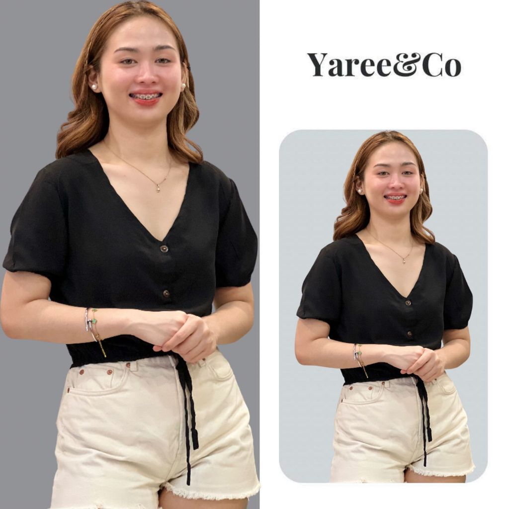 YAREE.CO Honey casual garterized v-neck button trendy top for women ...