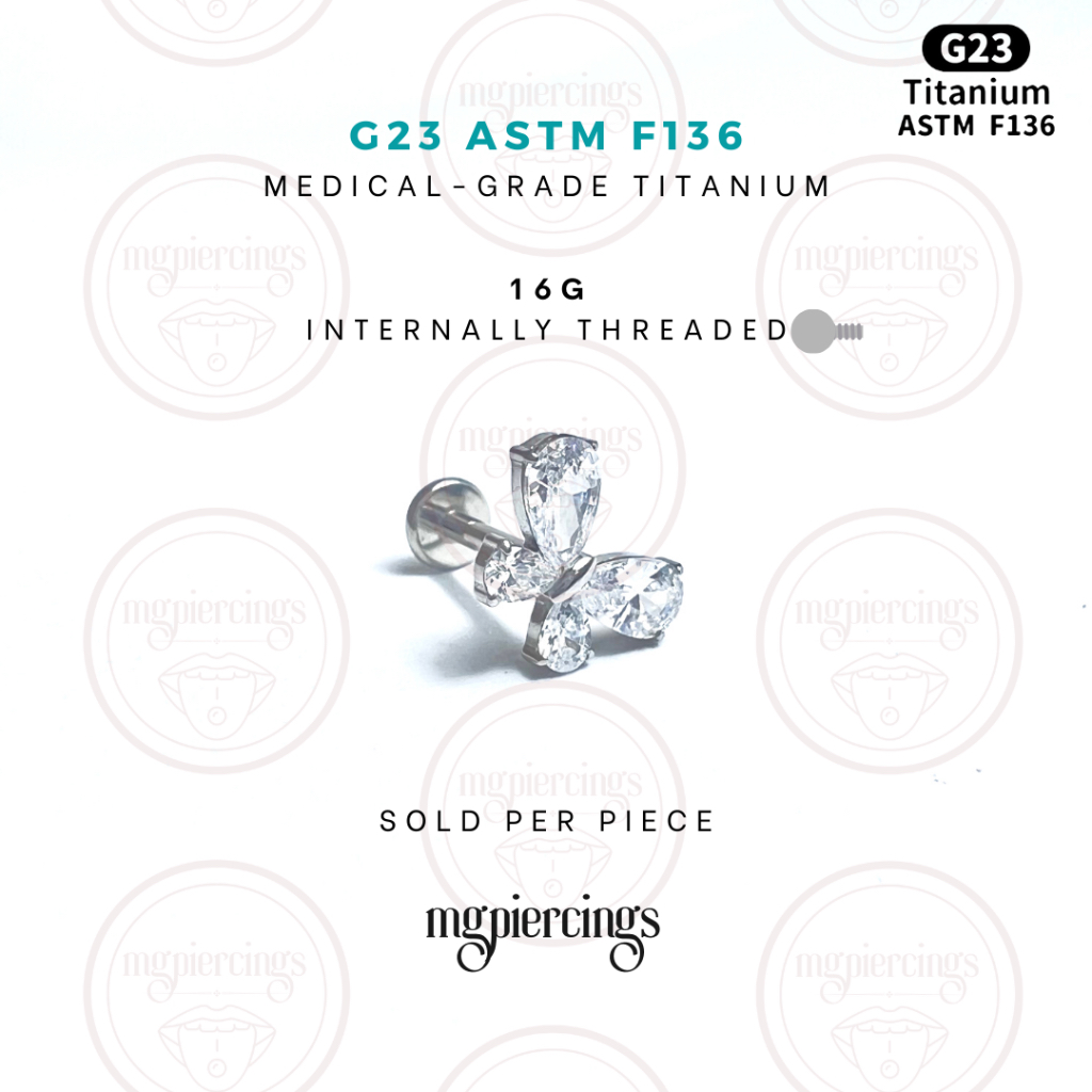 MGPIERCINGS Butterfly Medical-Grade Titanium G23 ASTM F136 Labret Stud ...
