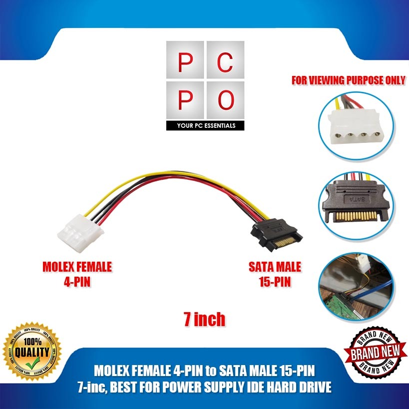 PC PO MOLEX FEMALE 4-PIN to SATA MALE 15-PIN 7-inc, BEST FOR POWER ...