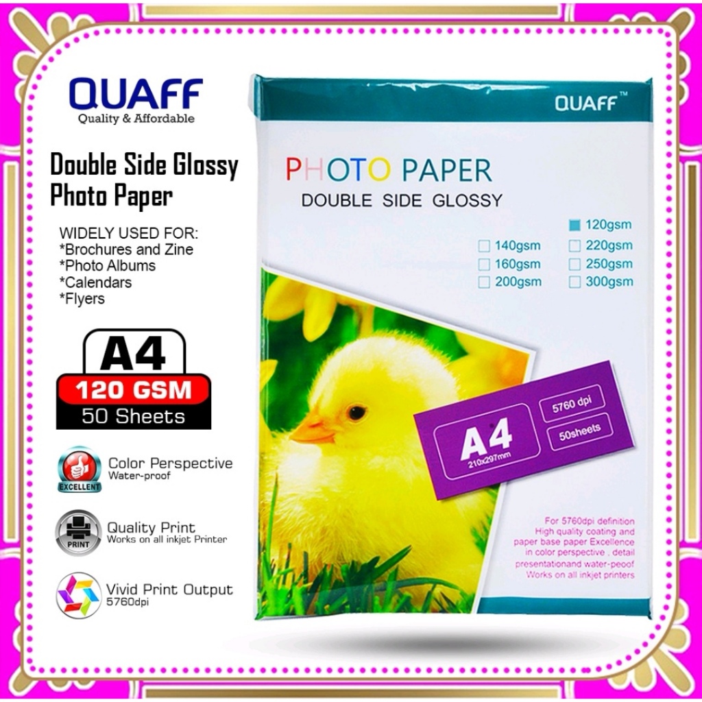 QUAFF Double Sided Glossy Photo Paper A4 (50sheets per pack) | Shopee ...
