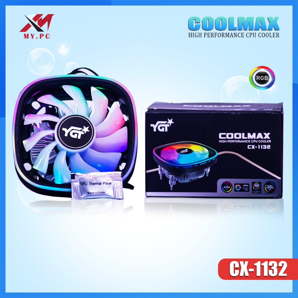 YGT COOLMAX CX-1132 CPU COOLER, 3-PIN 1900RPM 900W 12V AURA SYNC RGB ...