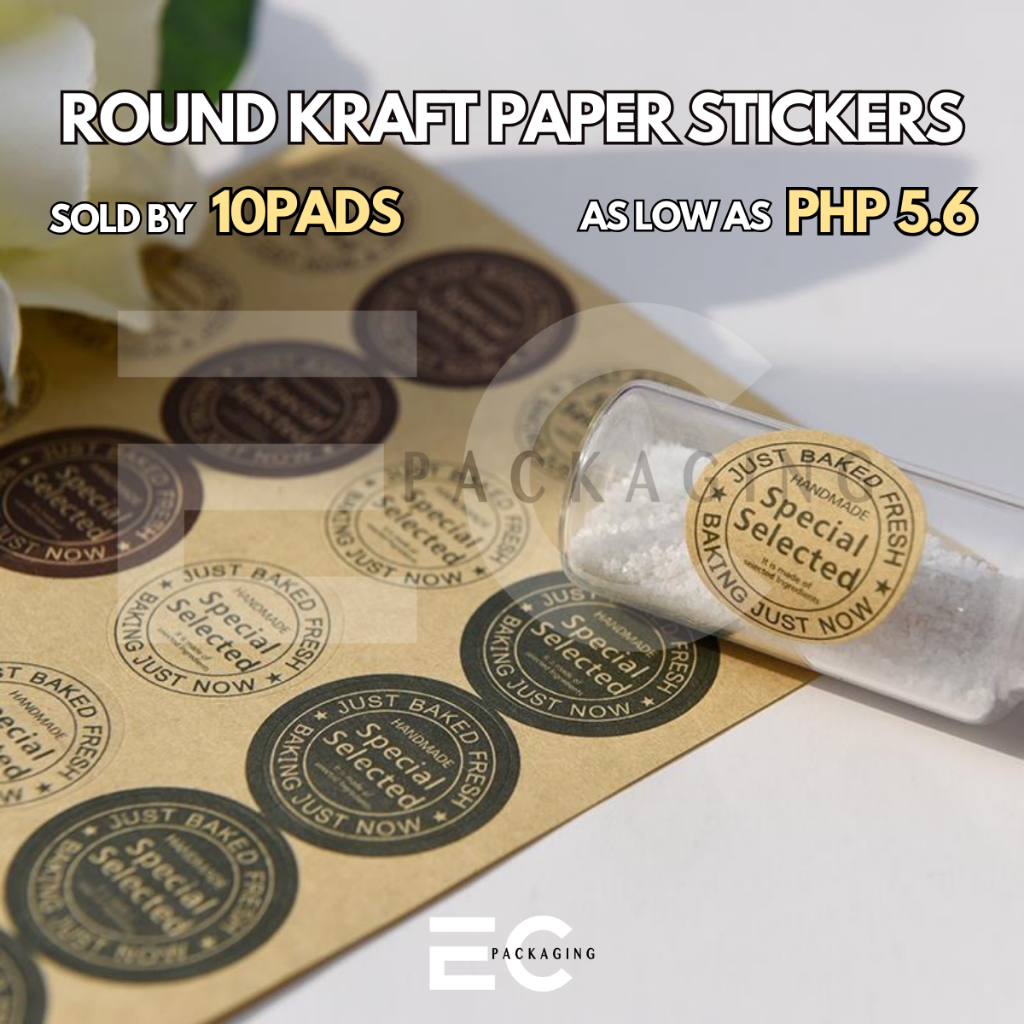 [EC] 10 PADS 200PCS Kraft Paper Round Stickers Dot Stickers Decorative ...