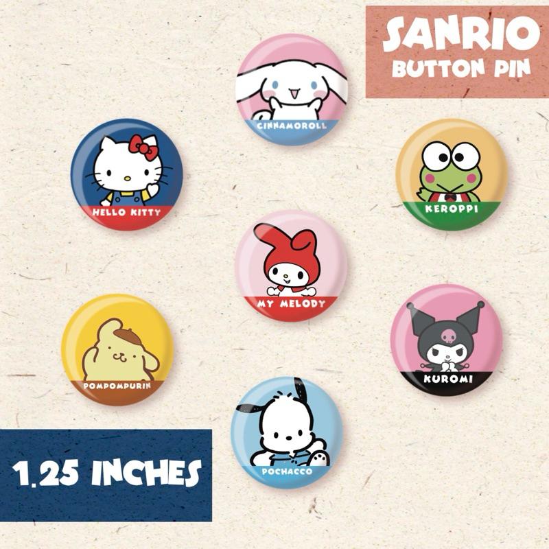 Handrawn SANRIO button pin | glossy,matte,glittery | Shopee Philippines