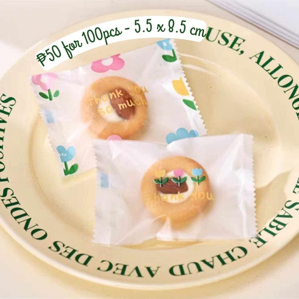FP1840 (100pcs) 5.5x8.5 CM Thank You Flora Cookie Bag Sealing Pastry ...