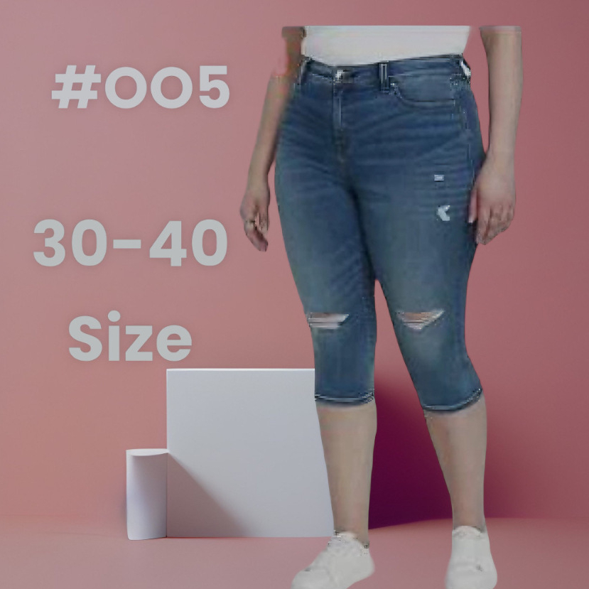 30-40 005 Tattered Tokong August Jeans Stretchable Below The Knee Denim ...