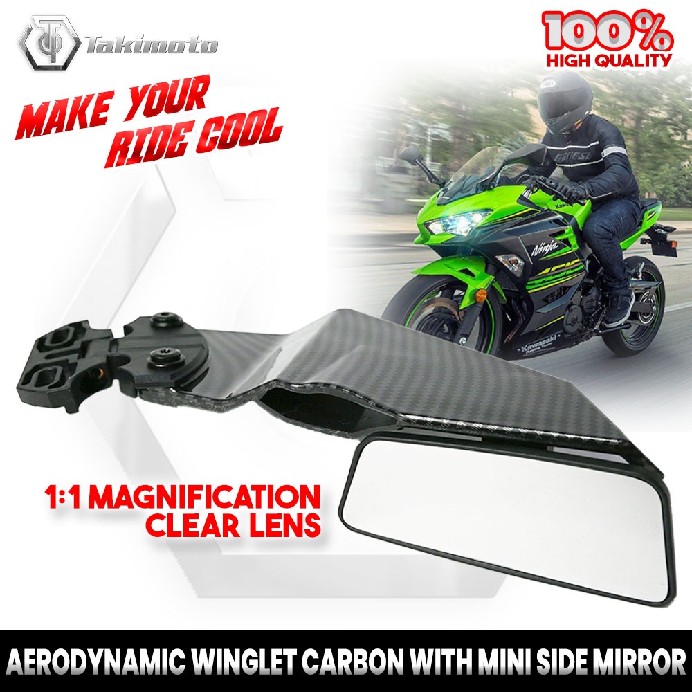 TAKIMOTO AERODYNAMIC WINGLET CARBON WITH MINI SIDE MIRROR CLEAR LENS ...