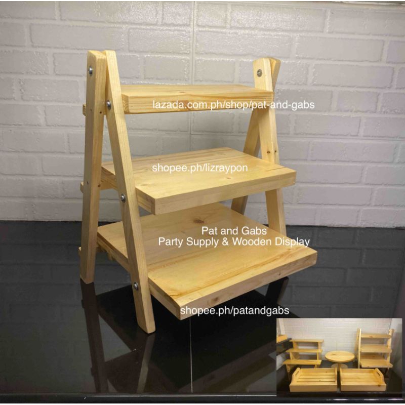 3 LAYER TABLE TOP WOODEN FOLDING RACK/STORAGE RACK/SHELVES/MULTIPURPOSE ...