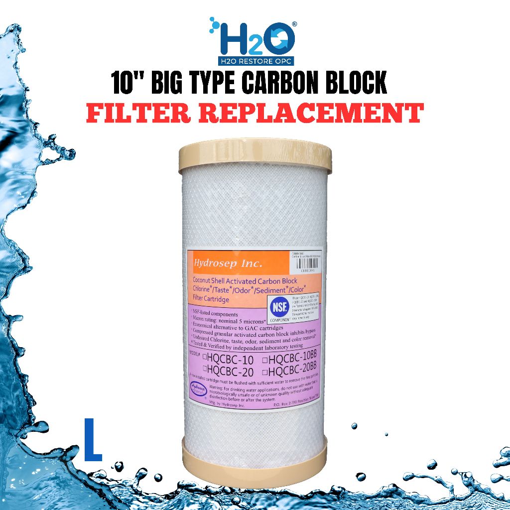 Carbon Block / CTO Filter 10" x 4.75" 5 Micron 1 PC Slim Type Hydrosep ...