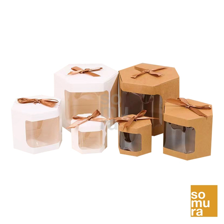 Hexagonal Transparent Window Candy Cake Boxes With Clear PVC Window ...